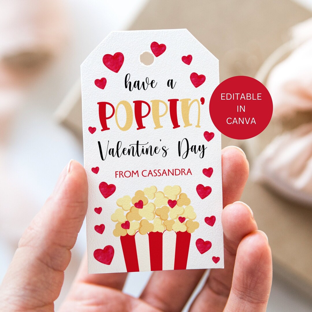 Popcorn Valentine Tag Printable, Teacher Happy Valentine's Day Editable ...