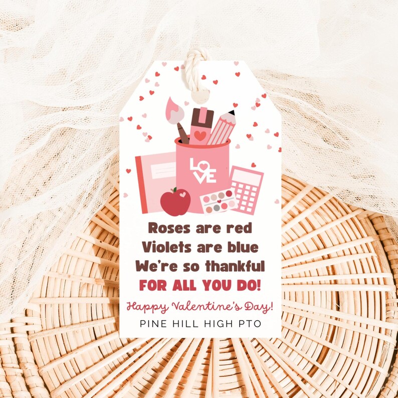 Gift Tag Teacher Valentine Editable Printable Template, School ...
