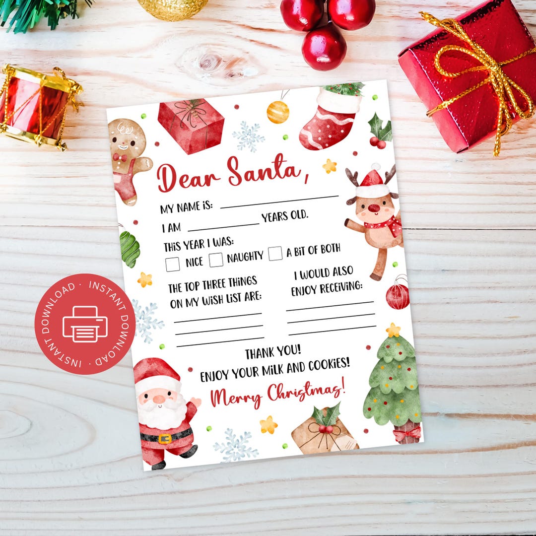 Letter to Santa Claus Template Printable: Christmas Wish List (PDF File ...