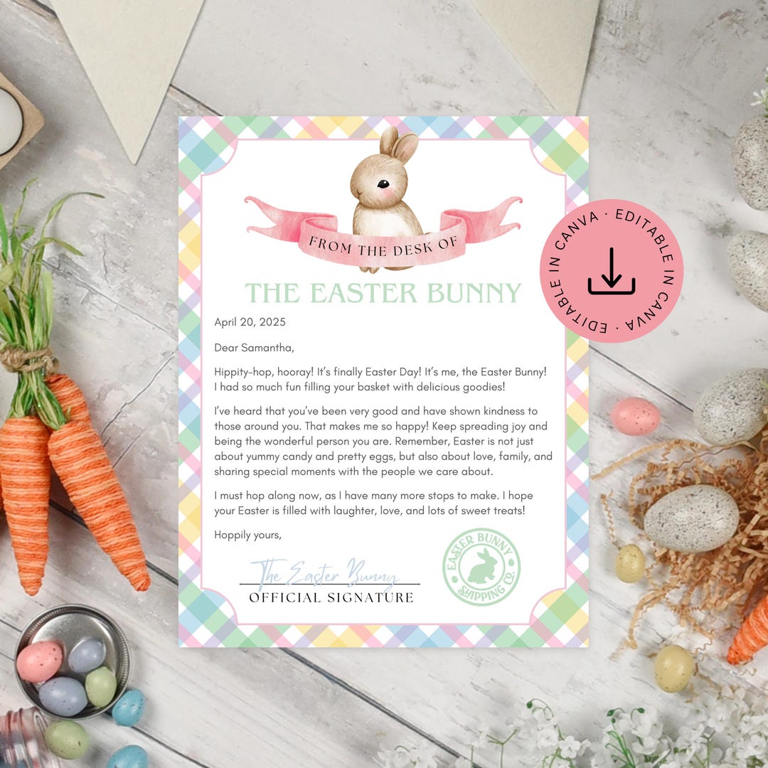 Easter Bunny Letter Editable Template Printable, Personalized Basket ...