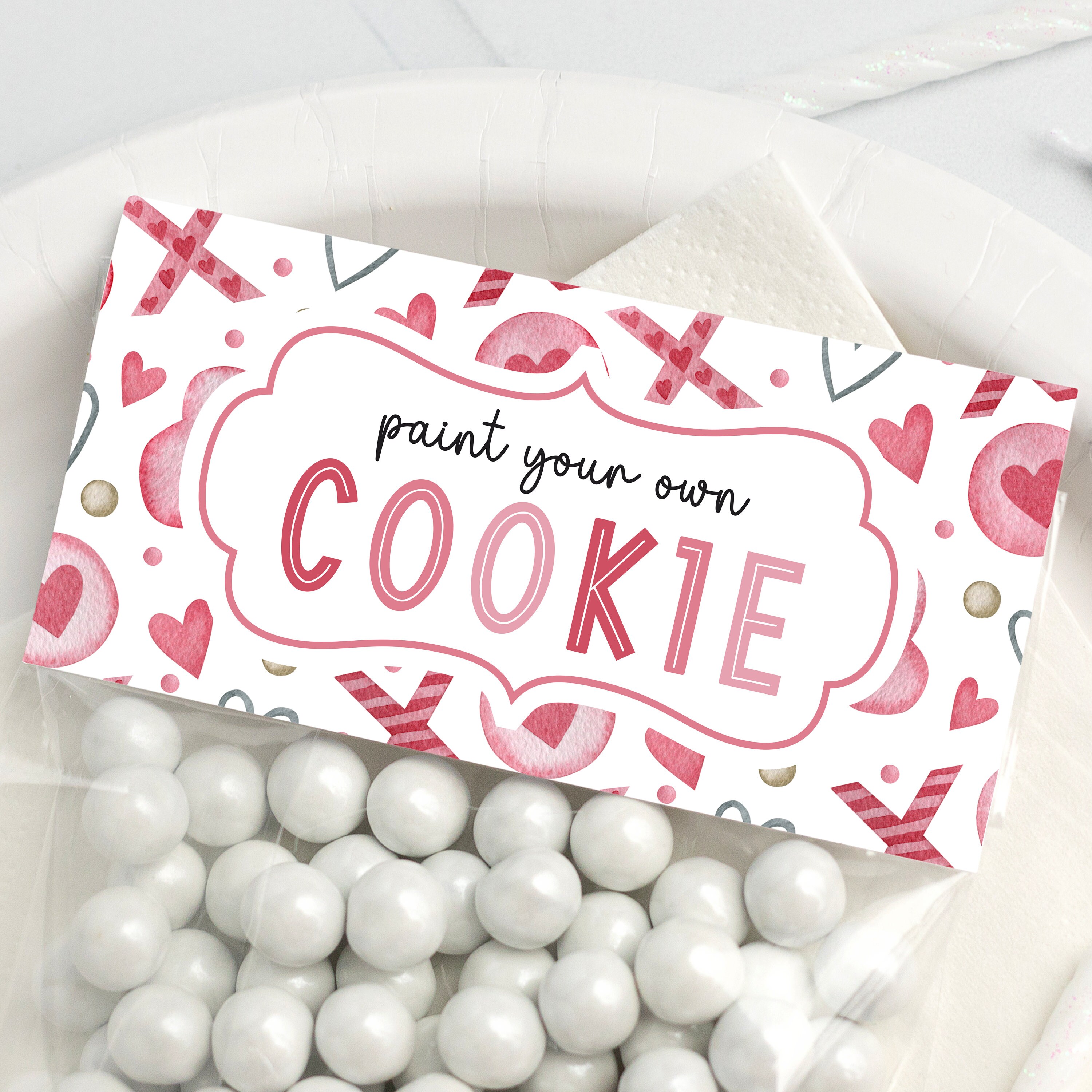 PYO Cookie Bag Topper Valentine's Day Printable, Pink Paint Your Own ...