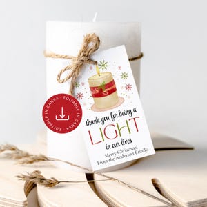 Christmas Candle Editable Gift Tag, Teacher Holiday Printable Favor ...
