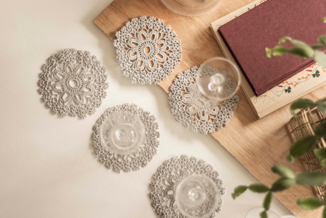 5 Crochet Cup Mat Doily Round Doilies Small Doily Cottage Décor ...