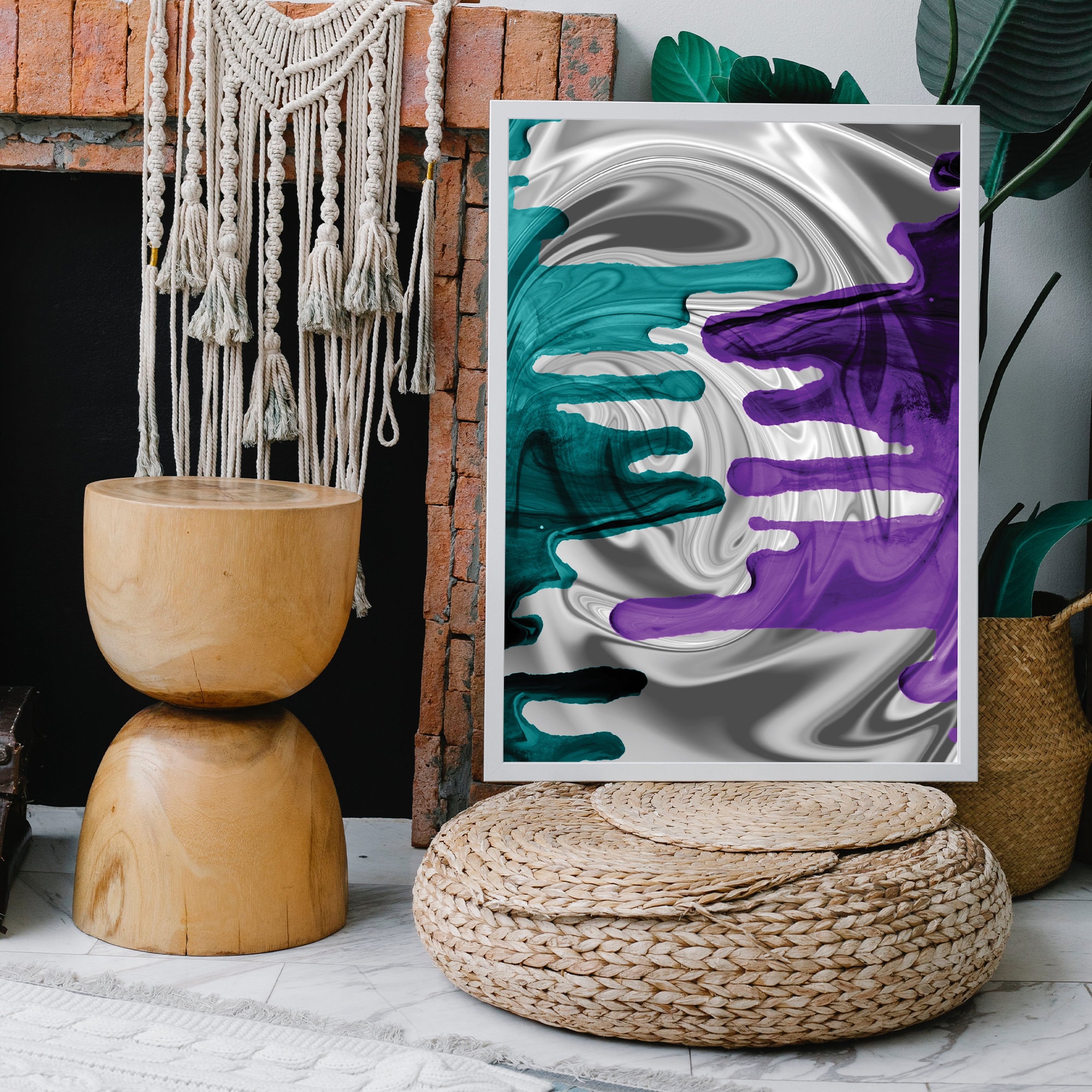 Teal Purple Watercolor Wall Art Teal Violet Paint Color Splash ...