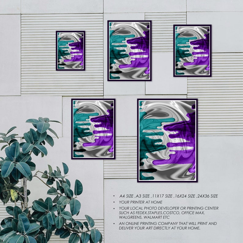 Teal Purple Watercolor Wall Art Teal Violet Paint Color Splash ...