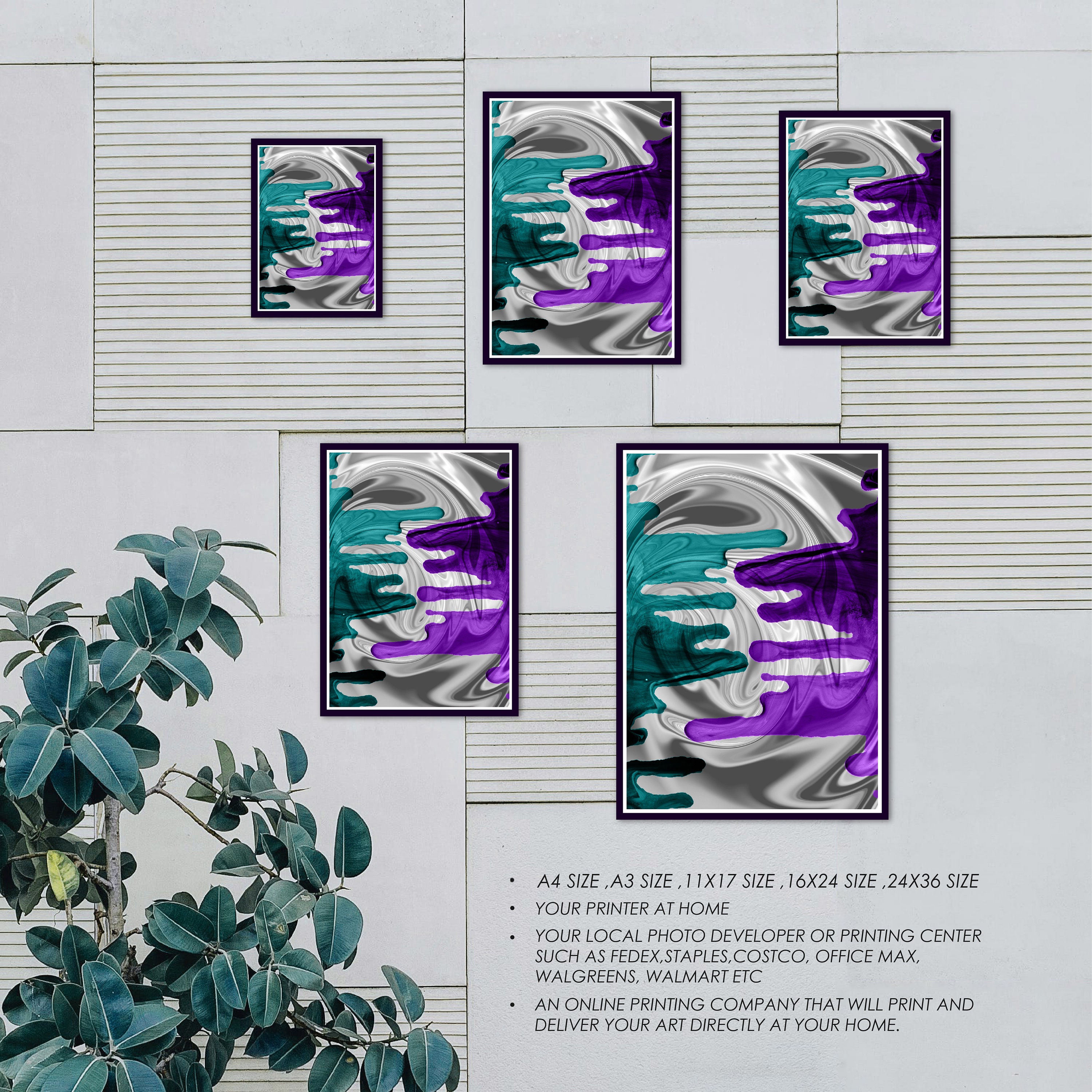 Teal Purple Watercolor Wall Art Teal Violet Paint Color Splash ...