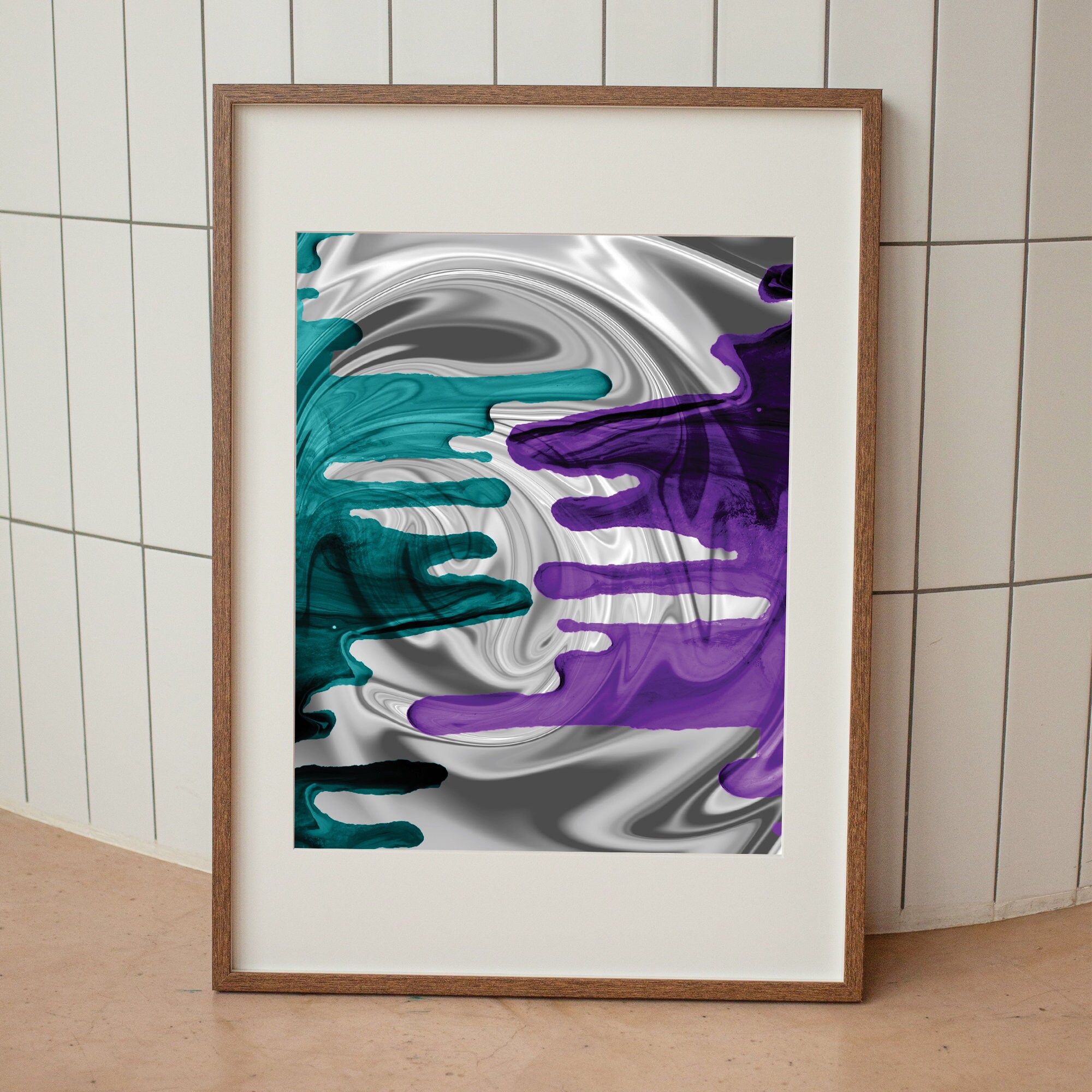 Teal Purple Watercolor Wall Art Teal Violet Paint Color Splash ...