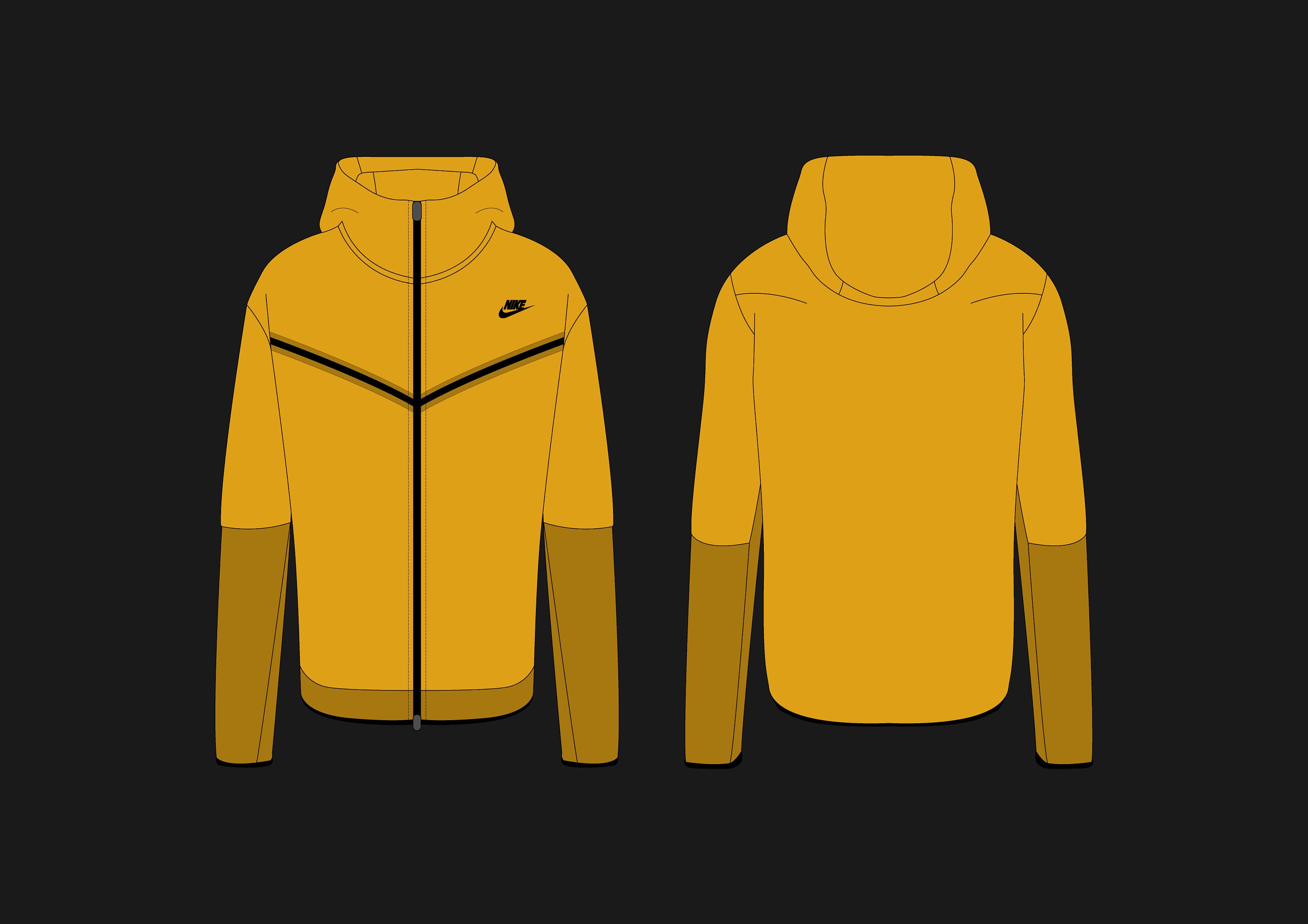 Tech Fleece Inspired ZIP Hoodie Jacket Vector Mockup Template Blank ...