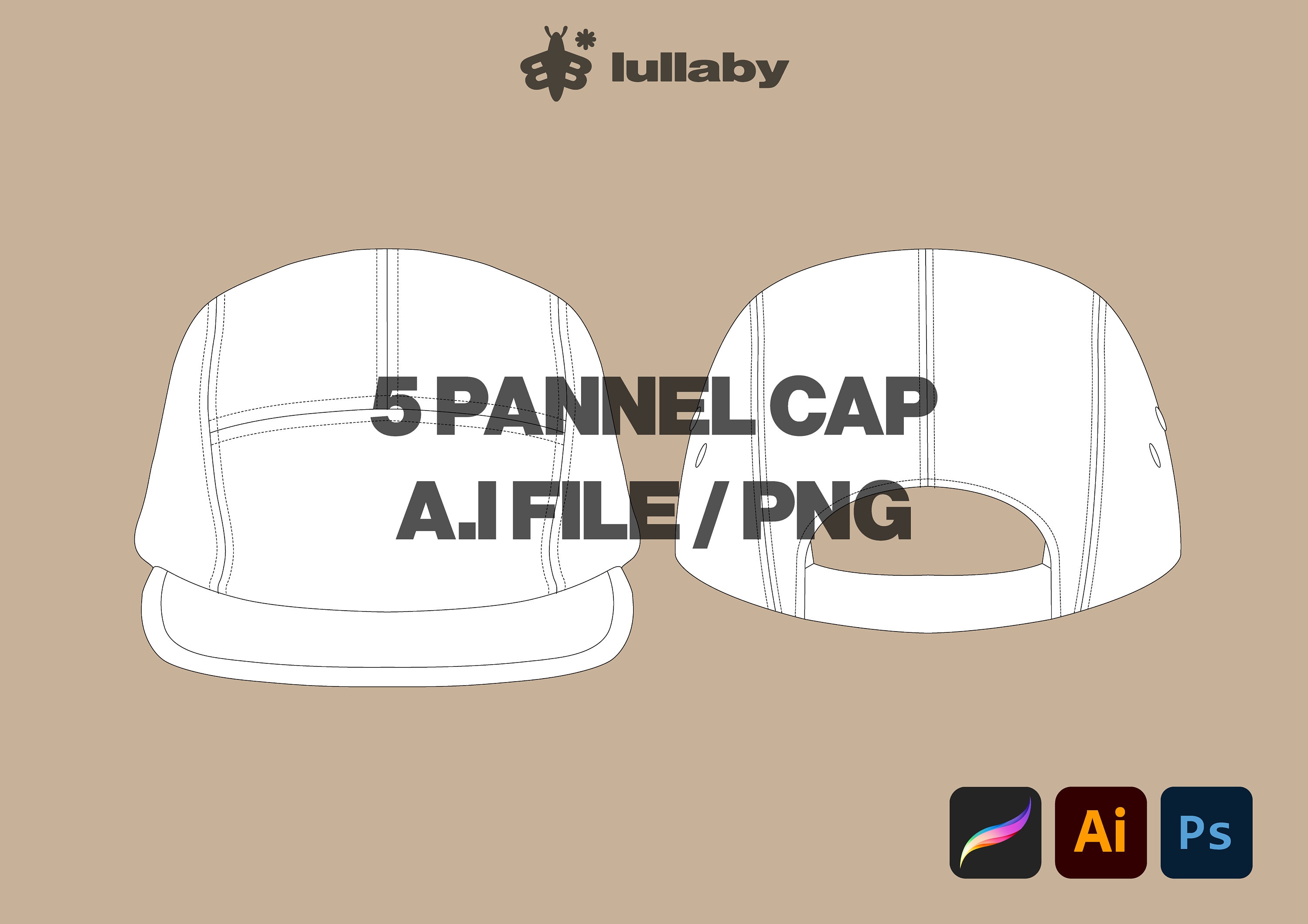 Streetwear Vector Cap Mockup 5 Pannel Cap Vector Tech Pack Illustrator ...