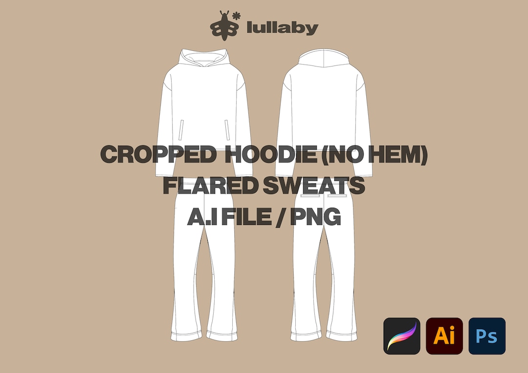Cropped Hoodie Template Tracksuit Mockup Flared Sweats Vector Mockup ...