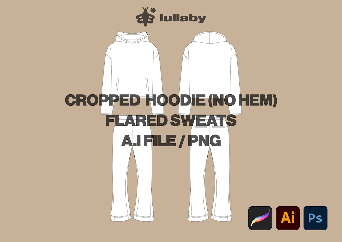 Cropped Hoodie Template Tracksuit Mockup Flared Sweats Vector - Etsy