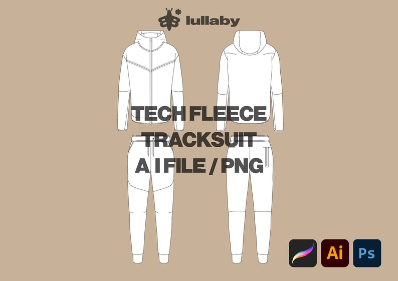 Tech Fleece Inspired Tracksuit Vector Mockup Template Blank Illustrator ...