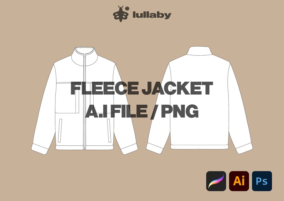 Streetwear Fleece Jacket Mockup Vector Tech Pack Illustrator Procreate ...