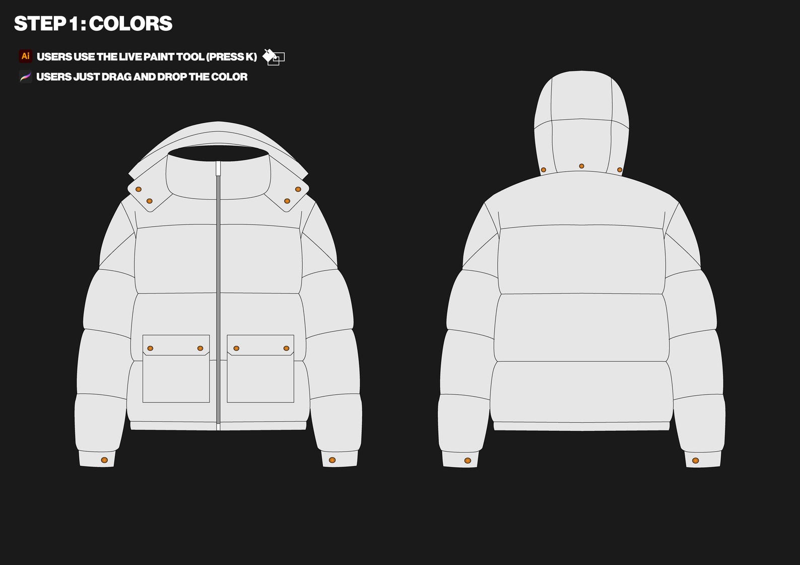 Puffer Jacket Mockup Streetwear Vector Template Procreate Template ...