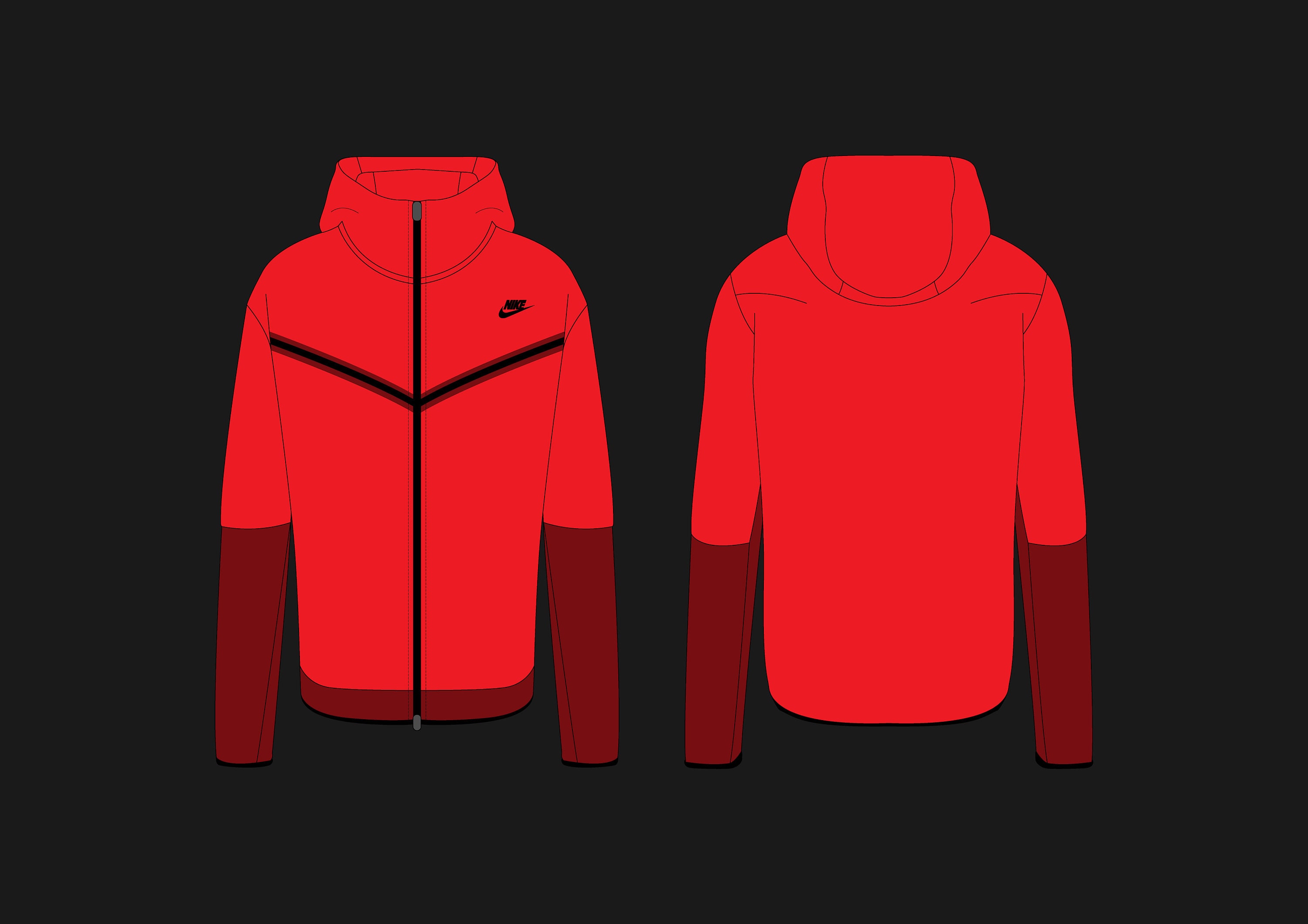 Tech Fleece Inspired ZIP Hoodie Jacket Vector Mockup Template Blank ...