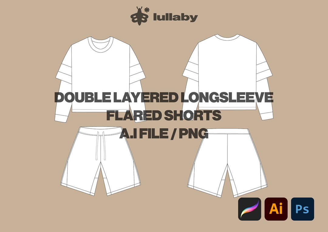 Streetwear Longsleeve T Shirt Template Flared Shorts Vector Mockup ...