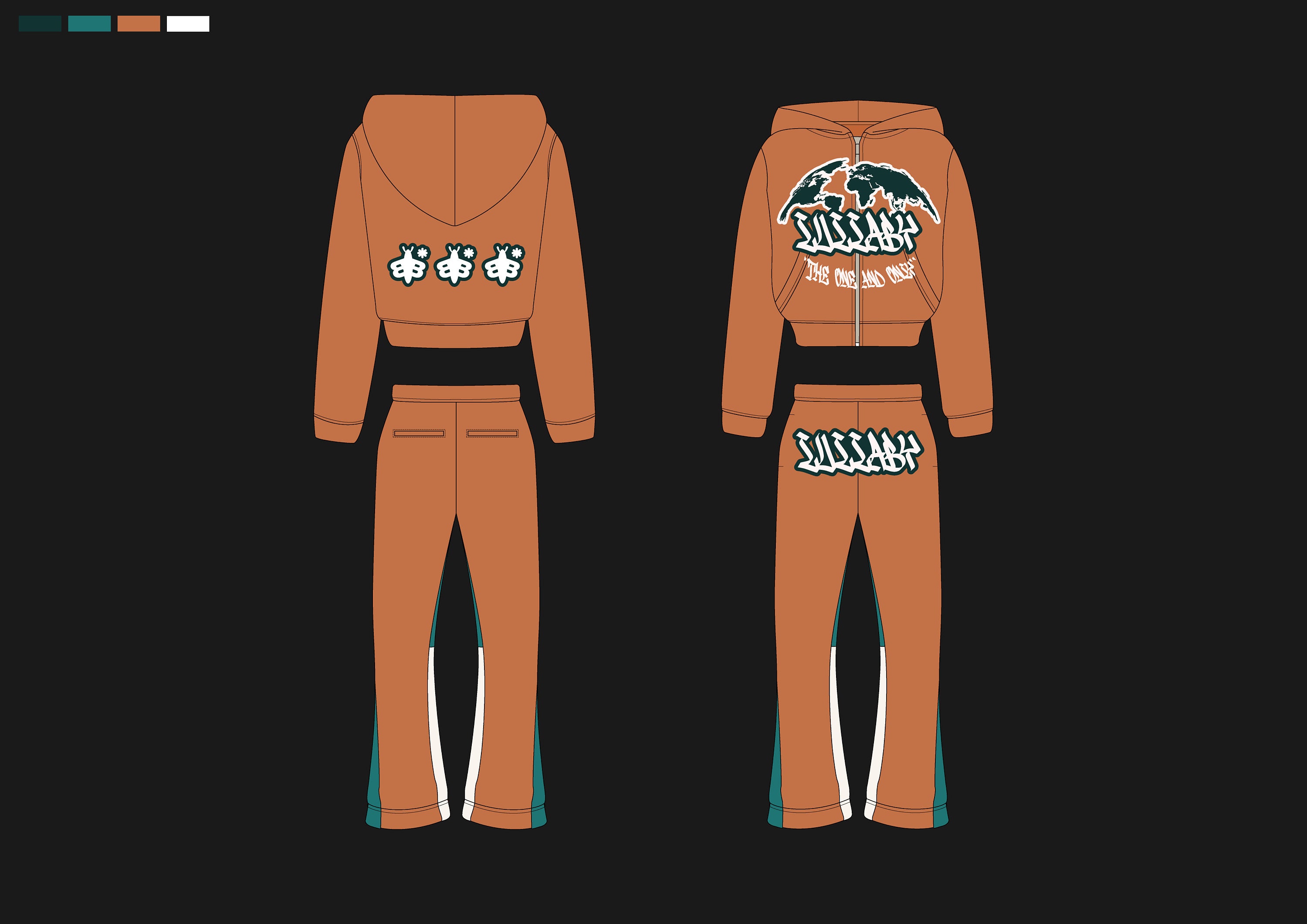 Women Cropped Hoodie Template Tracksuit Mockup Flared Sweats Vector ...