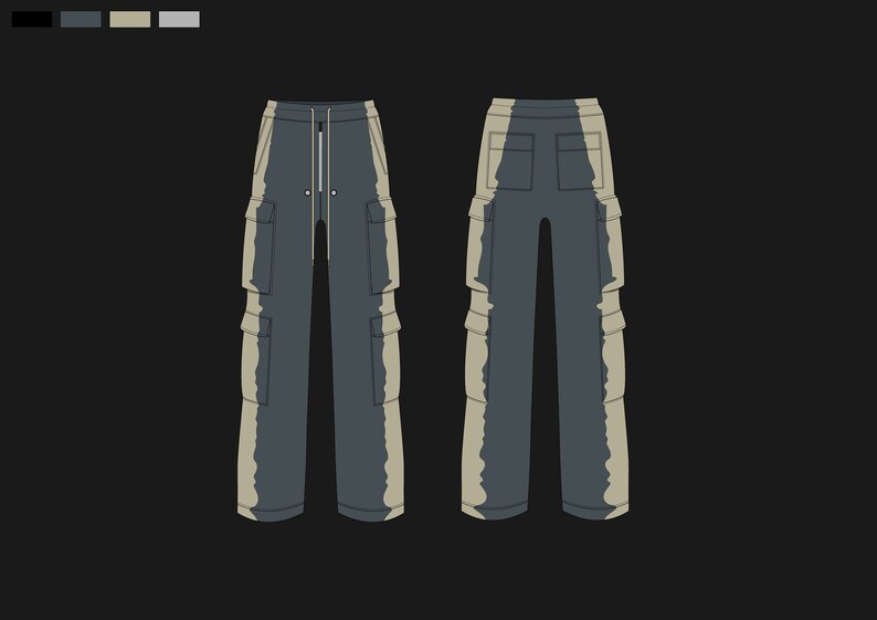 Streetwear Cargo Pants Template Wide Pants Vector Template Illustrator ...