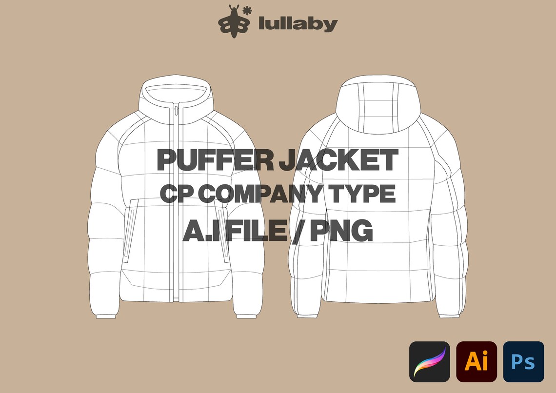 Puffer Jacket Mockup Streetwear Vector Template Vector Tech Pack Flat ...