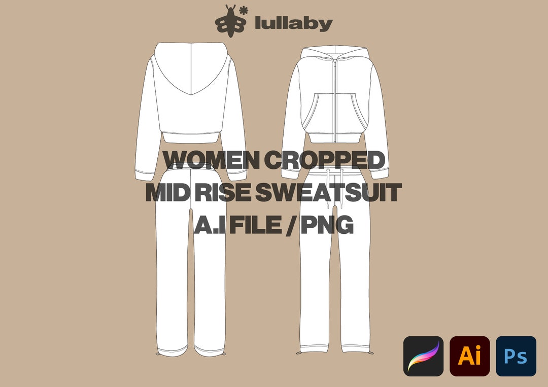 Women Cropped Hoodie Template Tracksuit Mockup Joggers Vector ...