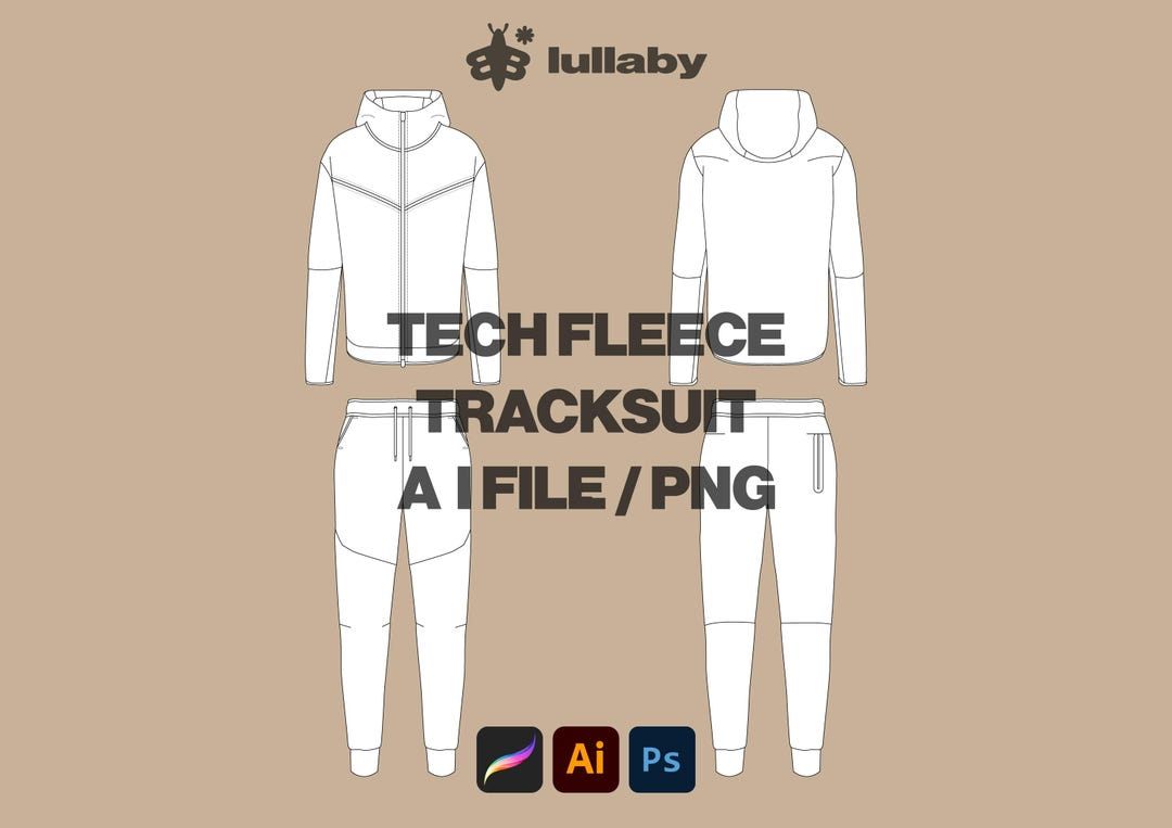 Tech Fleece Inspired Tracksuit Vector Mockup Template Blank Illustrator ...