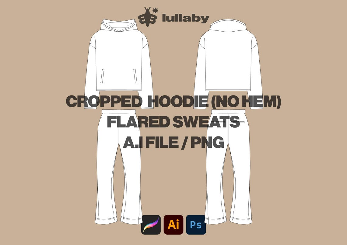 Cropped Hoodie Template Tracksuit Mockup Flared Sweats Vector Mockup ...