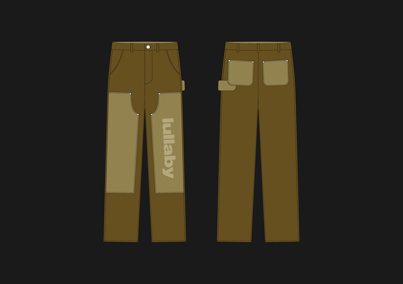 Work Pants Mockup Vector Tech Pack Double Knee Mockup Illustrator ...