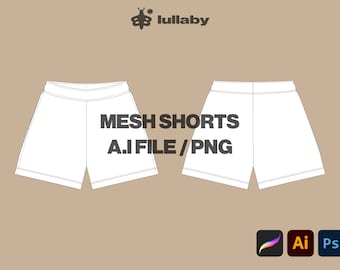 Mesh Shorts, Blank Mockup, Procreate PNG Template, Streetwear Tech Pack ...