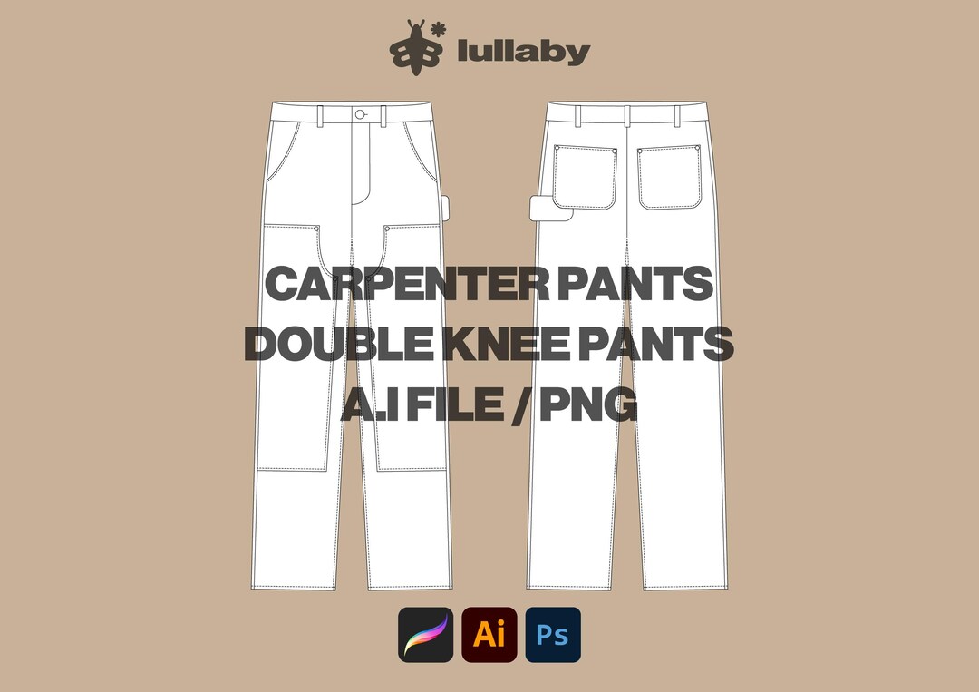 Work Pants Mockup Vector Tech Pack Double Knee Mockup Illustrator ...