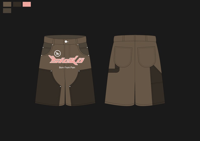 Carpenter Shorts Mockup – Jorts Tech Pack Template (AI Vector for ...