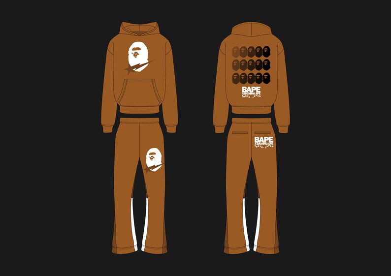 Cropped Hoodie Template Tracksuit Mockup Flared Joggers Vector - Etsy