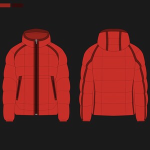 Puffer Jacket Mockup Streetwear Vector Template Vector Tech Pack Flat ...