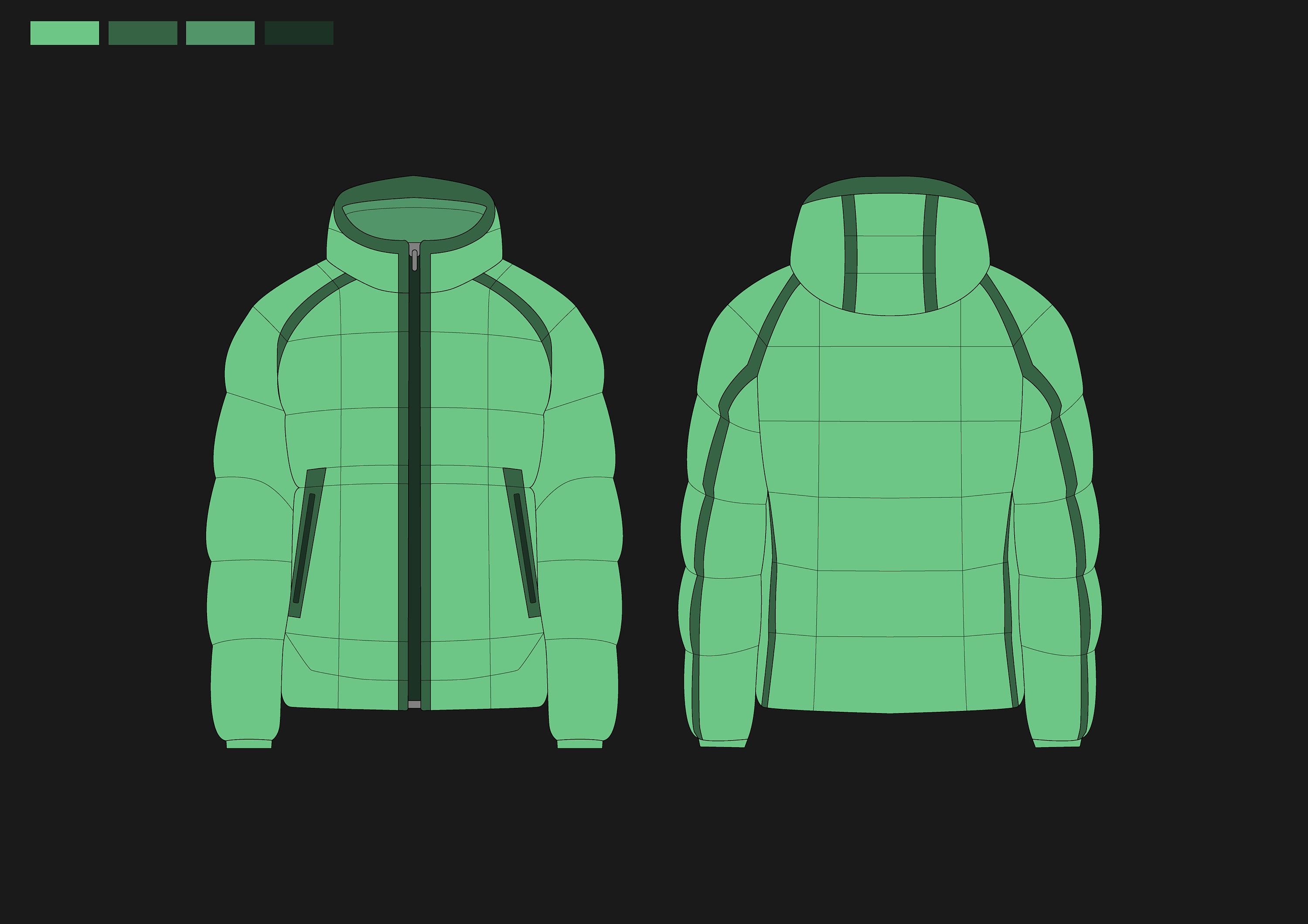 Puffer Jacket Mockup Streetwear Vector Template Vector Tech Pack Flat ...