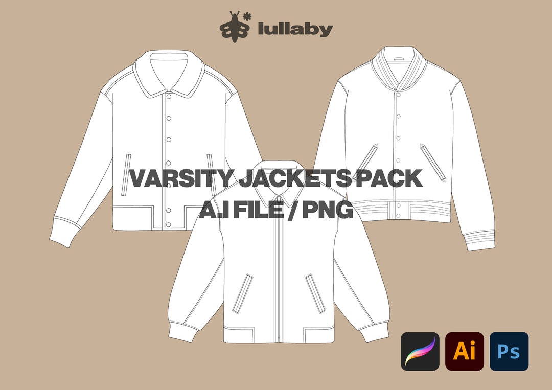 Varsity Jacket Template Pack Jacket Tech Pack Streetwear Vector Mockup ...