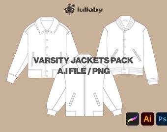 Varsity Jacket Flat Technical Drawing Illustration Blank Streetwear ...