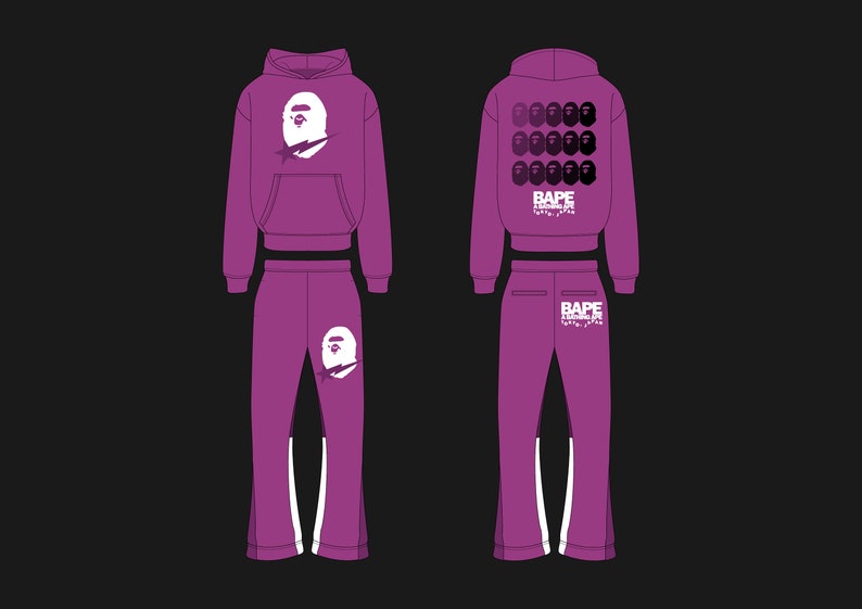 Cropped Hoodie Template Tracksuit Mockup Flared Joggers Vector - Etsy