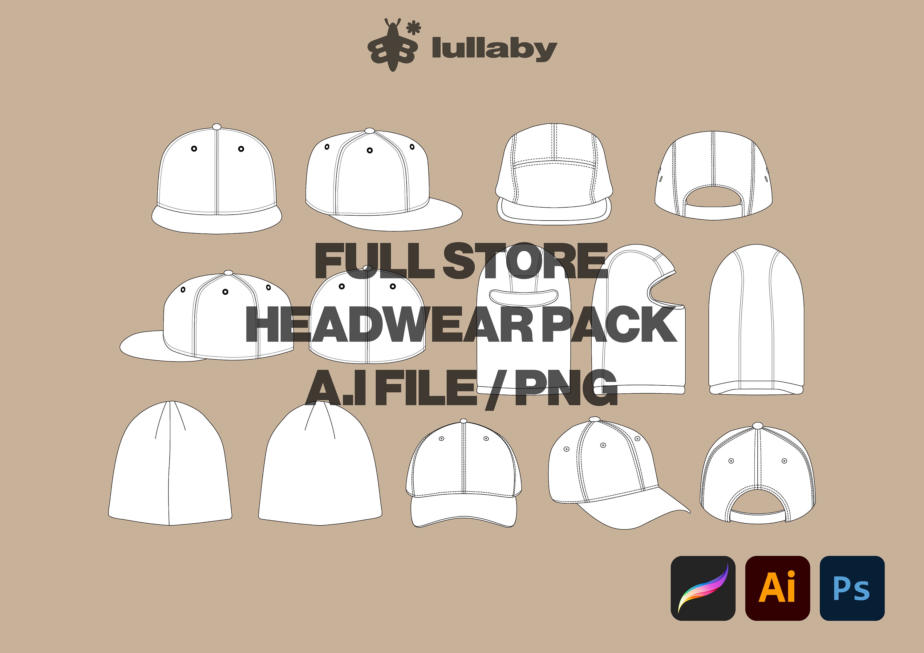 Full Streetwear Fitted Cap Template Beanie Vector Tech Pack - Etsy