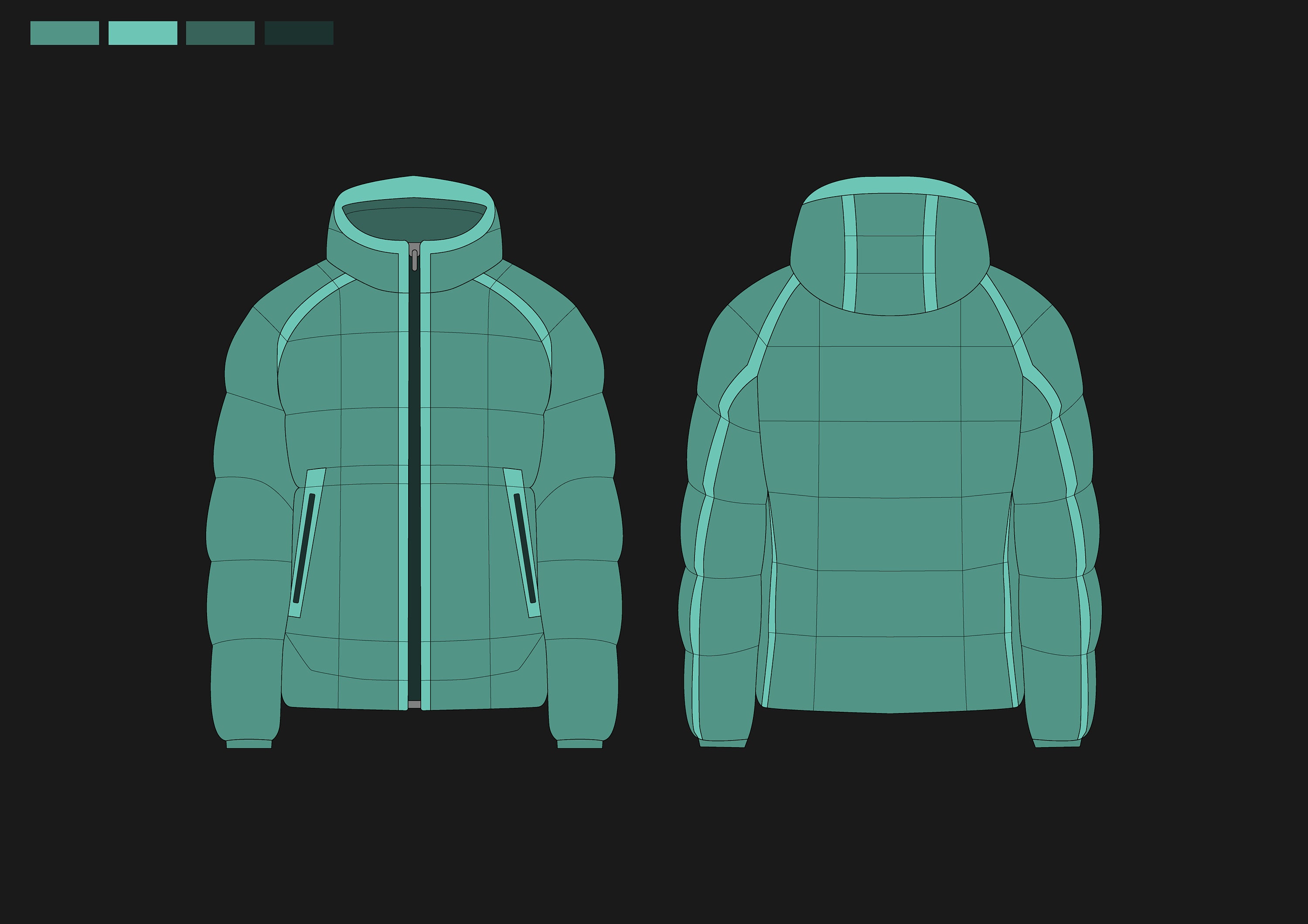 Puffer Jacket Mockup Streetwear Vector Template Vector Tech Pack Flat ...