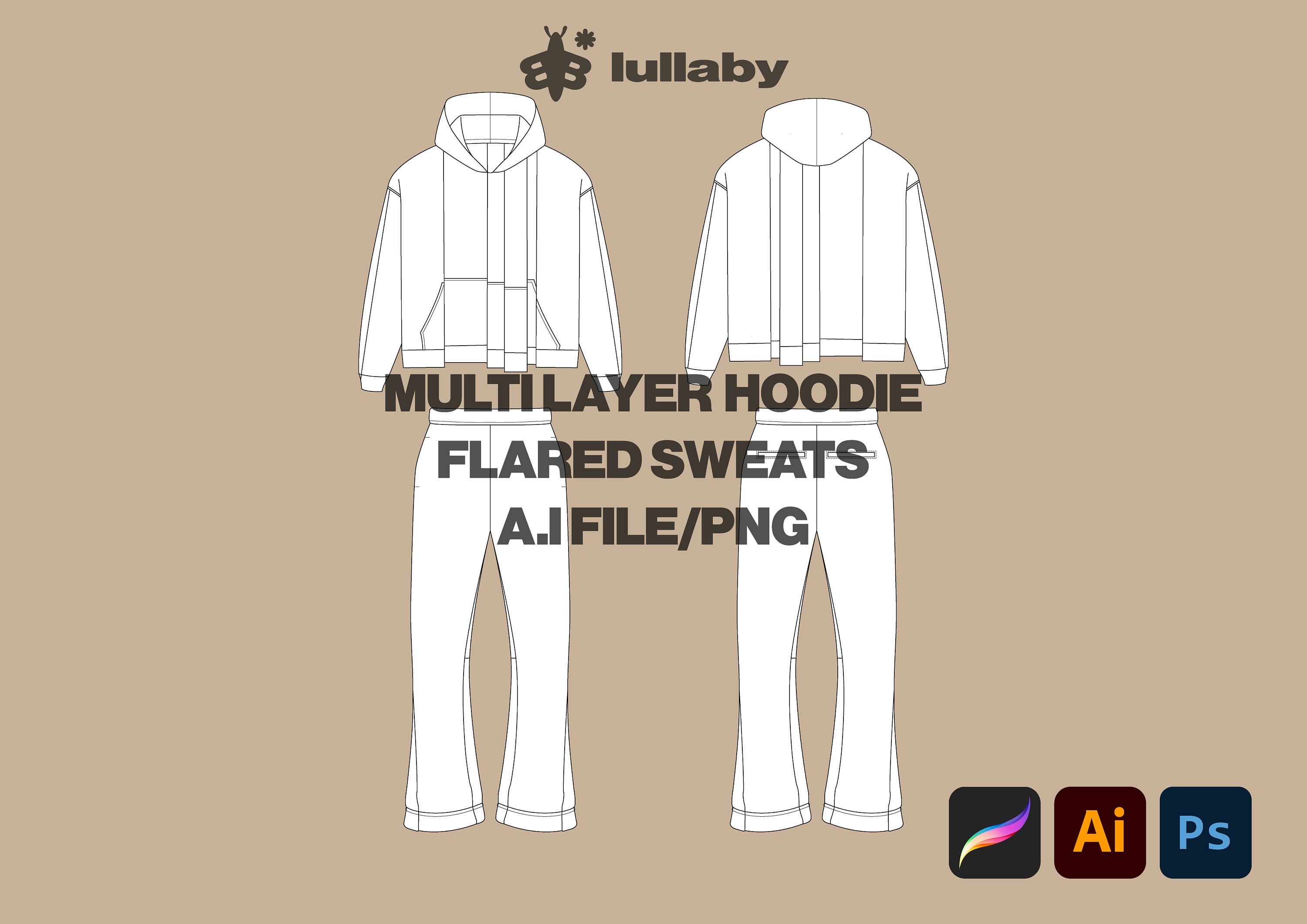 Multi Layer Hoodie Mockup Tracksuit Mockup Flared Sweats Vector Mockup ...