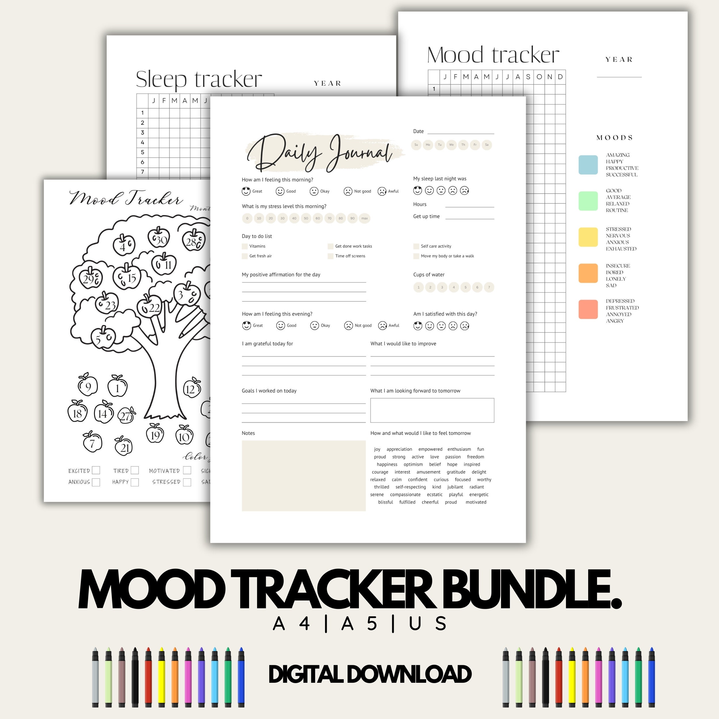 Mood Tracker Growth Mindset Self Care Worksheet Personal - Etsy