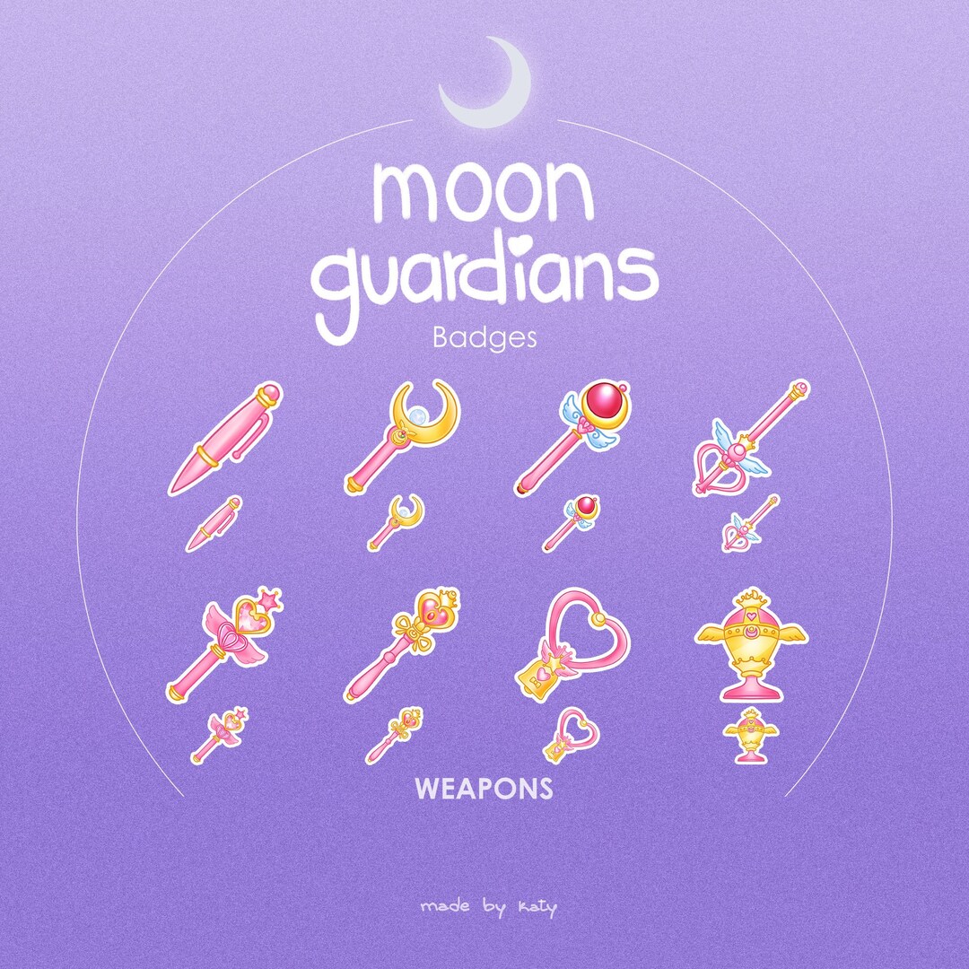 Moon Guardians Weapons BADGES PACK Cute Kawaii Subriscriber and Bits ...
