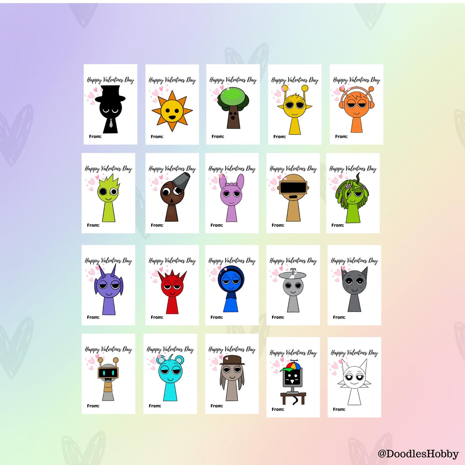 Sprunki Inspired Mini Valentines Day Cards, Pomni Jax Kids Classroom ...