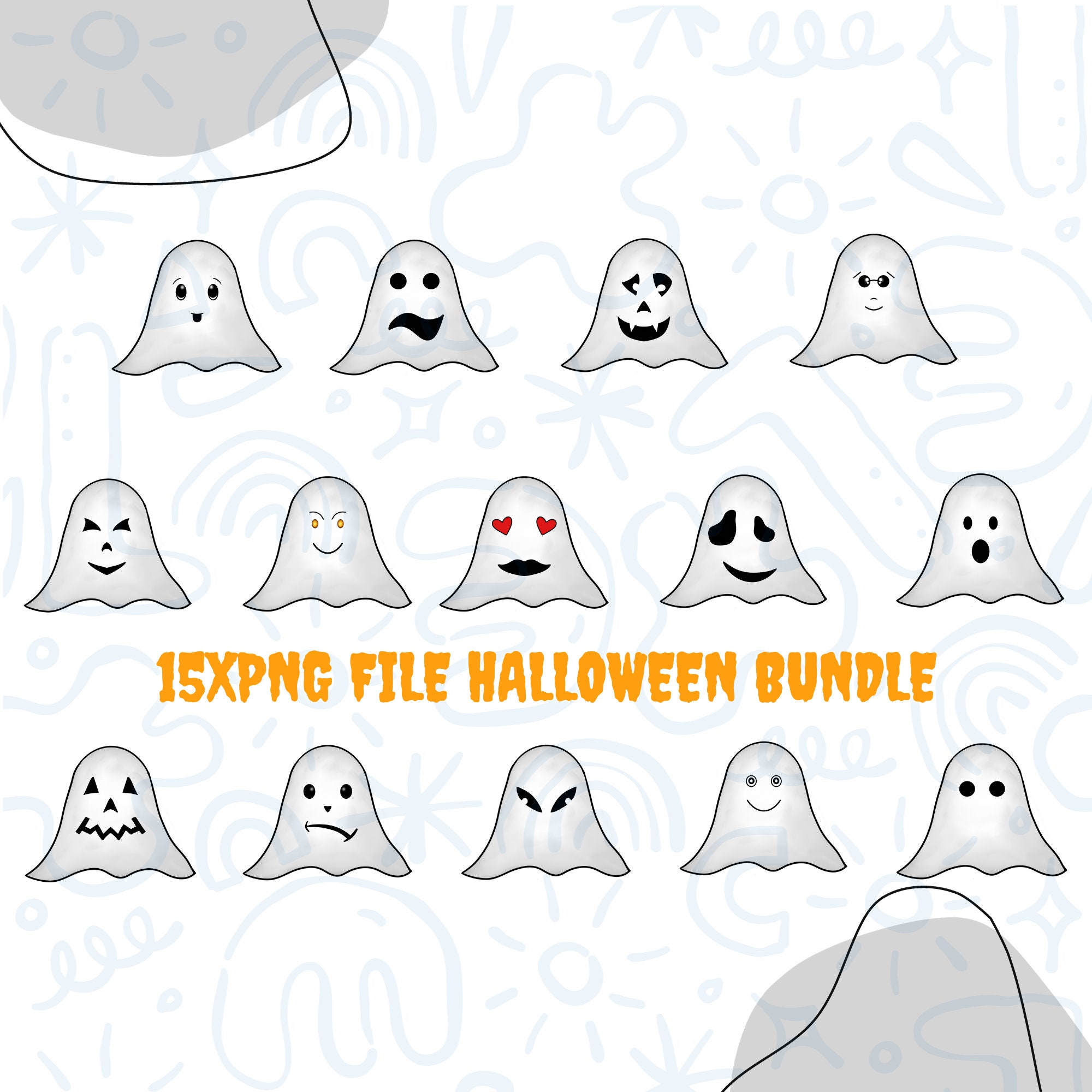Printable Halloween Ghost 15xpng Bundle: Spooky Graphics for Your ...