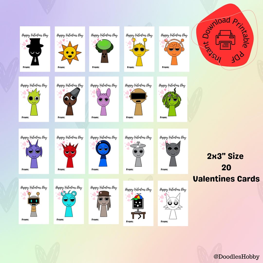 Sprunki Inspired Mini Valentines Day Cards, Pomni Jax Kids Classroom ...