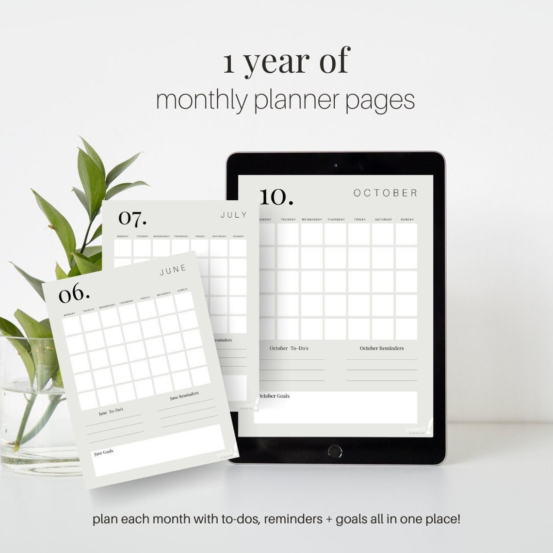 YEARLY PLANNER | Printable Monthly Calendar, To-do List & Goal Tracker ...