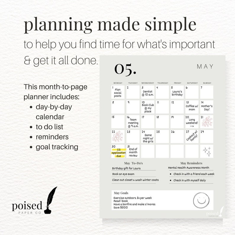 AUGUST Digital Planner Monthly Template | Minimalist Design | Printable ...