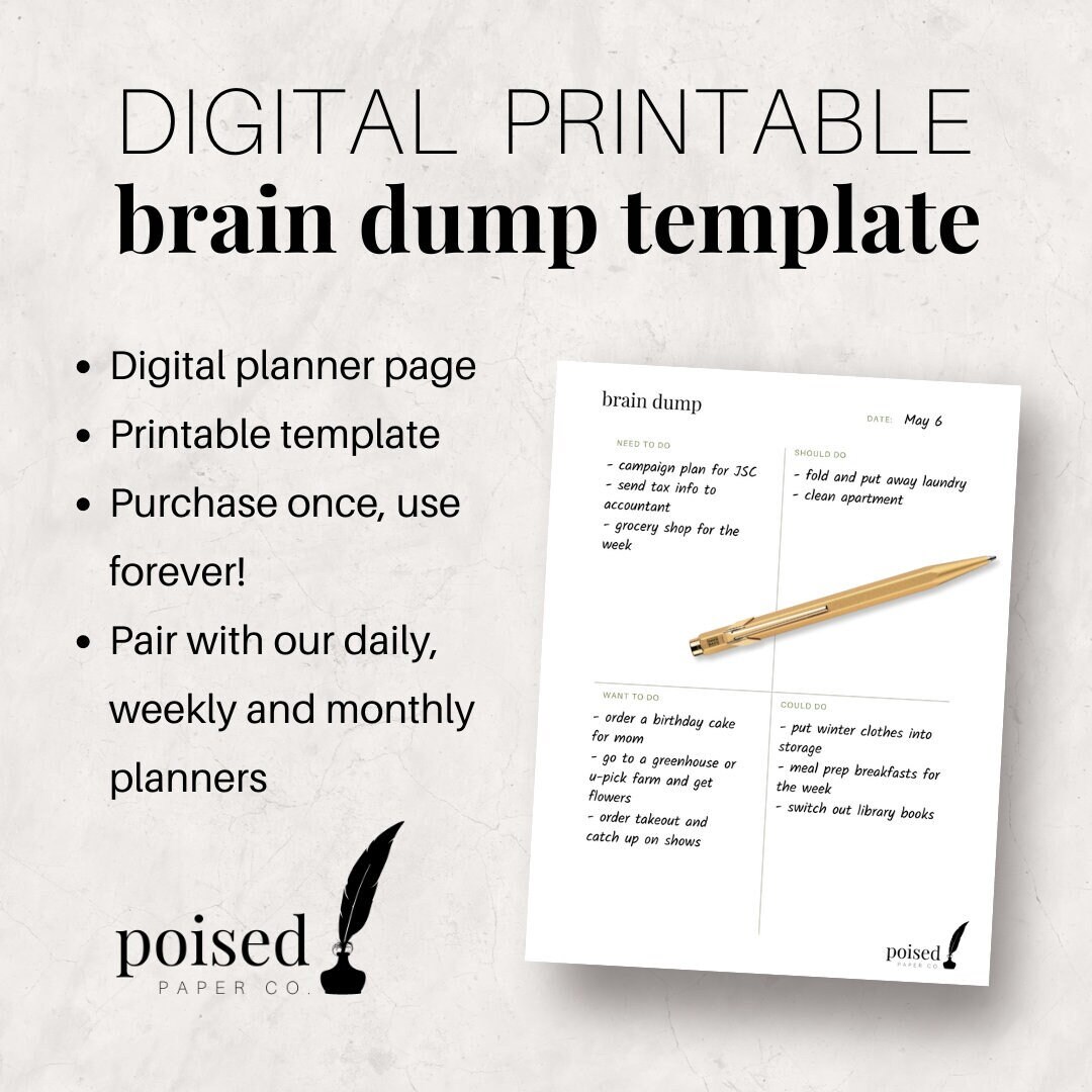 Brain Dump Digital Printable | Instant Download | Productivity Planner ...