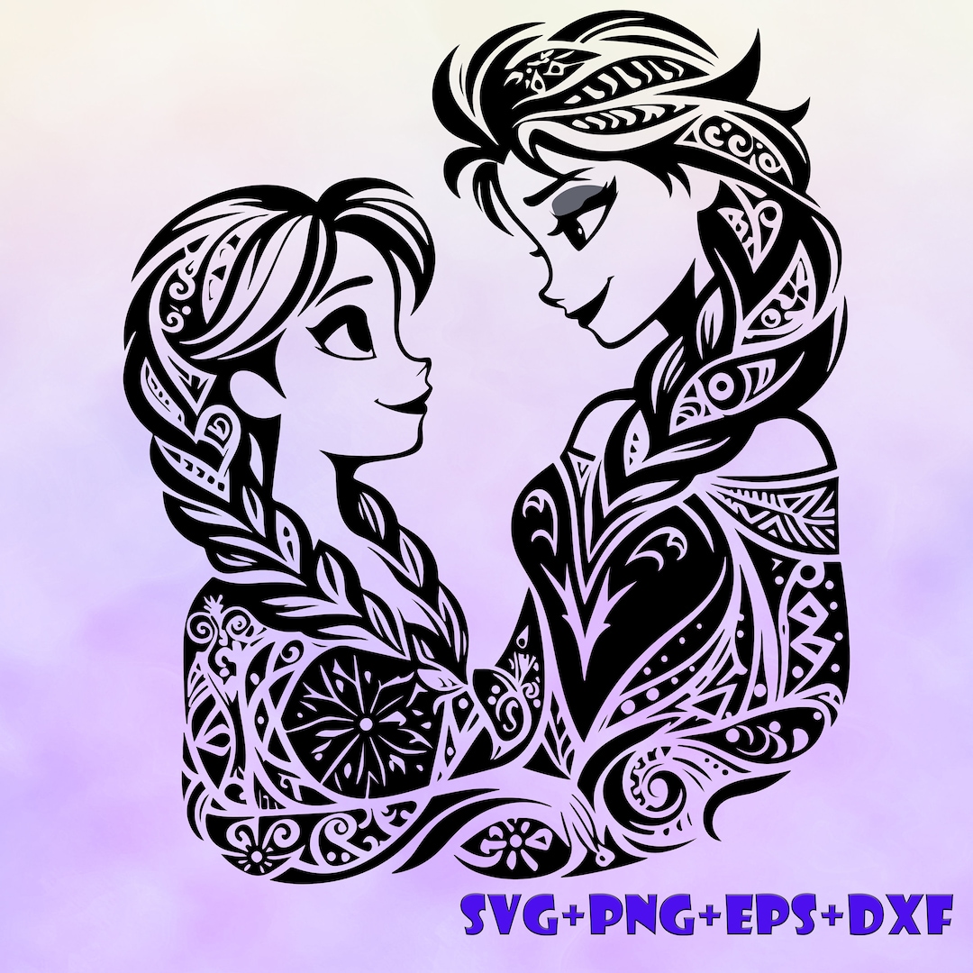 Elsa and Anna Svg, Frozen, Enchanted Svg, Mandala Svg, Silhouette Cut ...