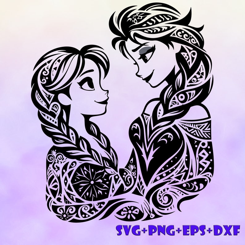 Elsa and Anna Svg, Frozen, Enchanted Svg, Mandala Svg, Silhouette Cut ...