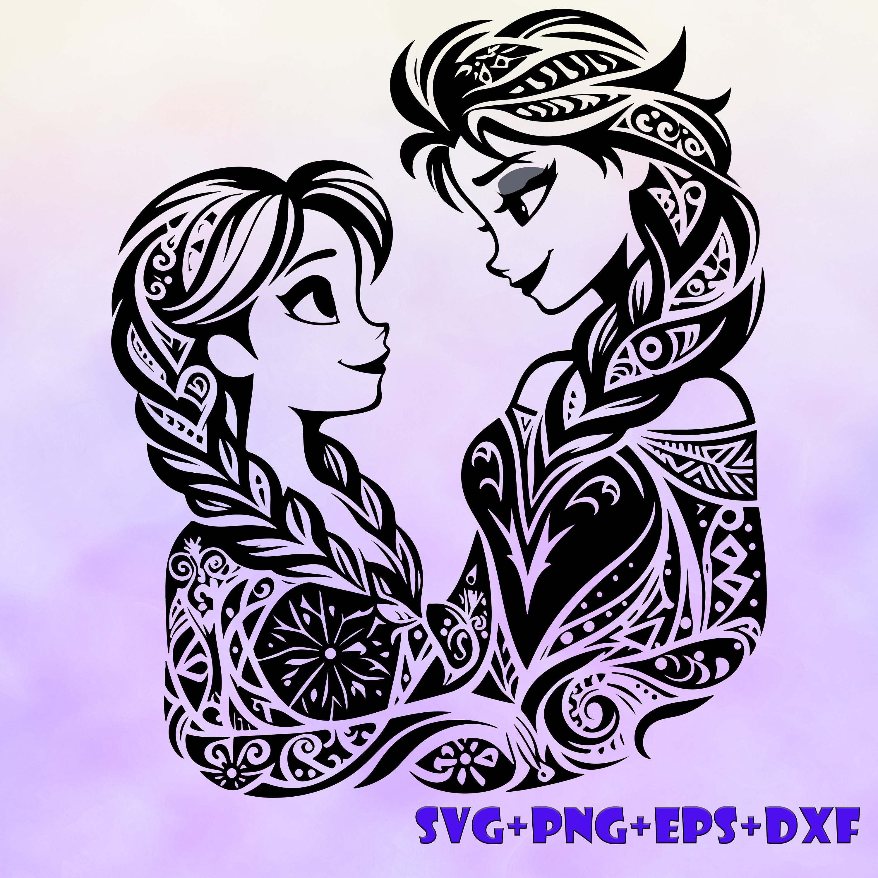 Elsa and Anna Svg, Frozen, Enchanted Svg, Mandala Svg, Silhouette Cut ...